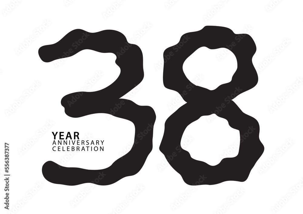 38 year anniversary celebration black color logotype vector, 38 number ...