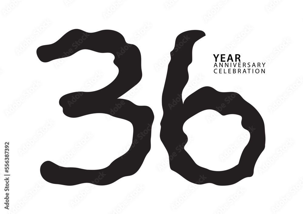 36 year anniversary celebration black color logotype vector, 36 number ...