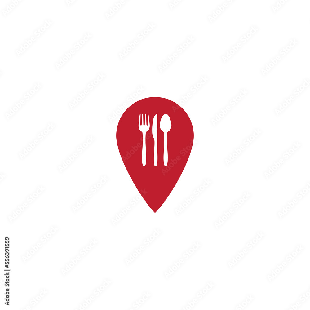 simple logo of a restaurant. map pointer to indicate places for ...