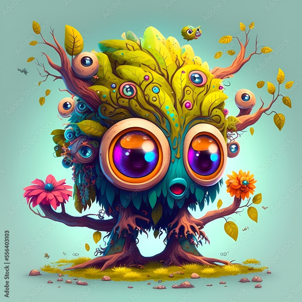 Cartoon Fantasy Tree Forest Monster Standing,Wood Body Painting and ...