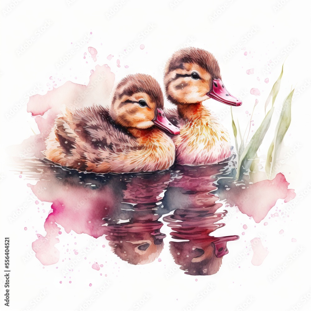 two ducks are sitting on the water with their heads turned to the side ...