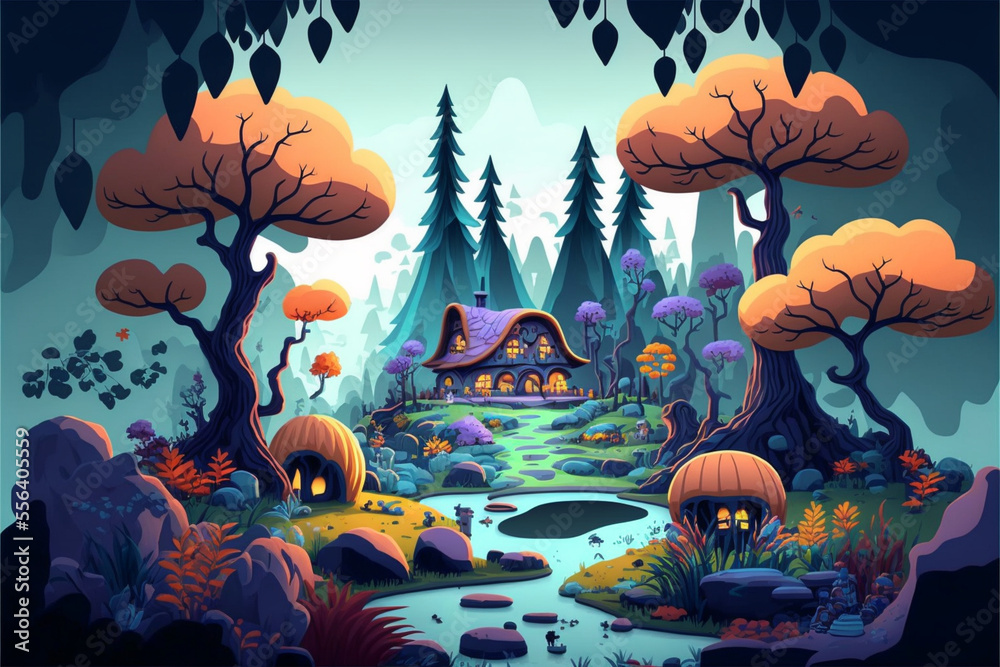 Generative AI, incredible fantastic cute backdrop, cute cartoon ...