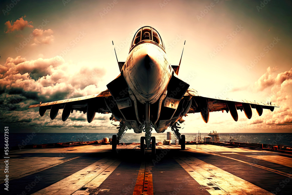 Military fighter jets is preparing to take off from take-off pad of ...