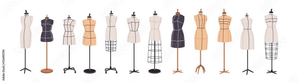 Tailors mannequins set. Sewing dummies, women torso, body for fashion ...