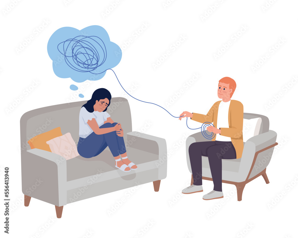 Psychotherapy session semi flat color vector characters. Editable ...