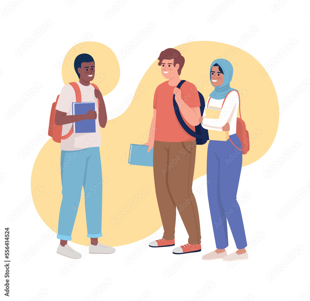 Happy student communities 2D vector isolated illustration. University ...