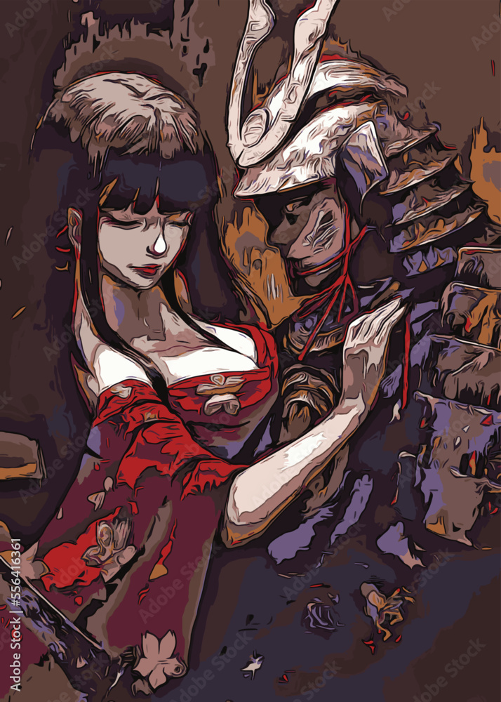 Woman And Shogun Fantasy Art Poster Image, Japanese geisha and samurai ...