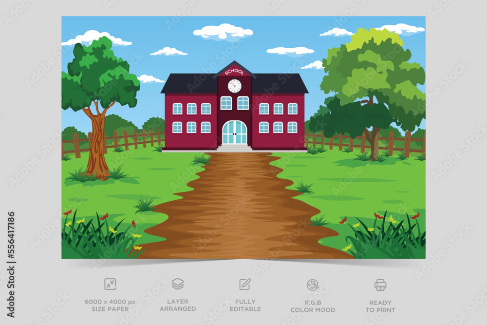 School building nature scene. A scene of school. Natural environment ...
