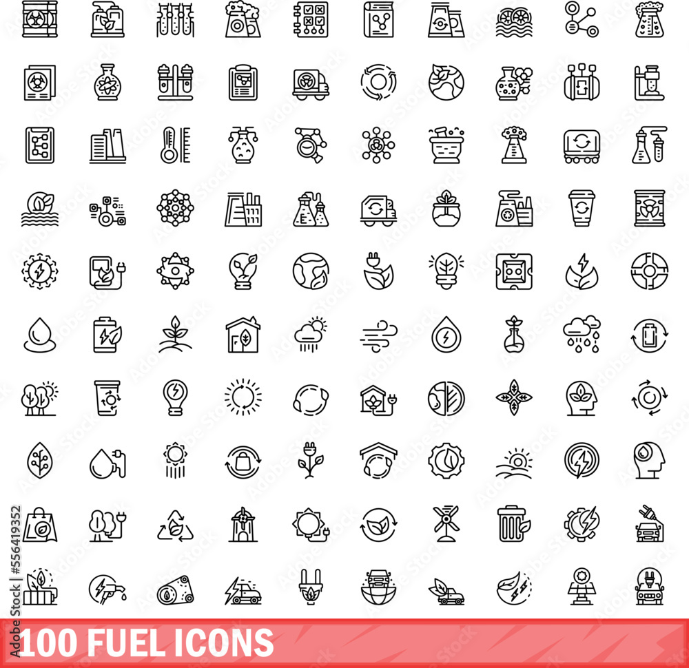 100 fuel icons set. Outline illustration of 100 fuel icons vector set ...