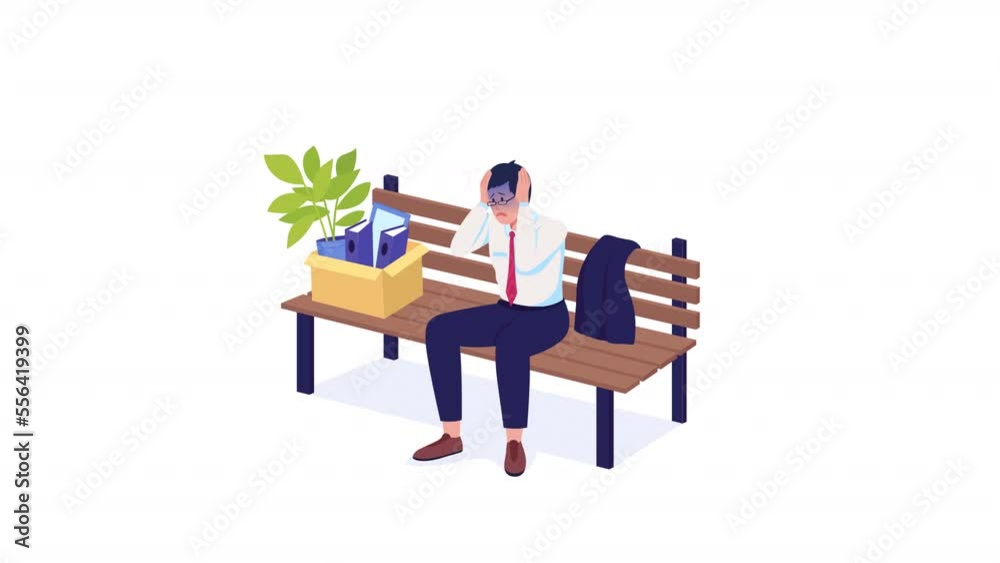 Animated worried guy character. Stress after job loss. Money anxiety ...