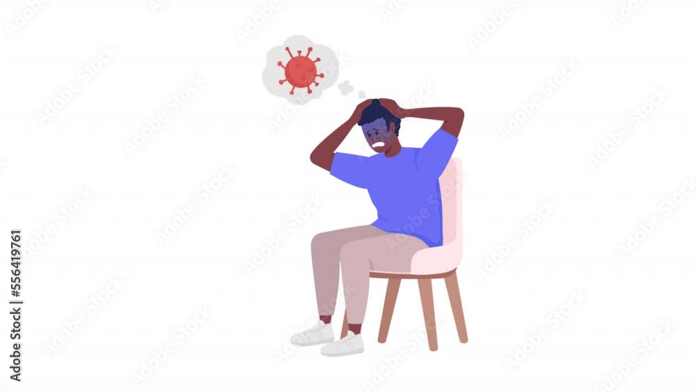 Animated scared after news character. Covid panic anxiety. Full body ...