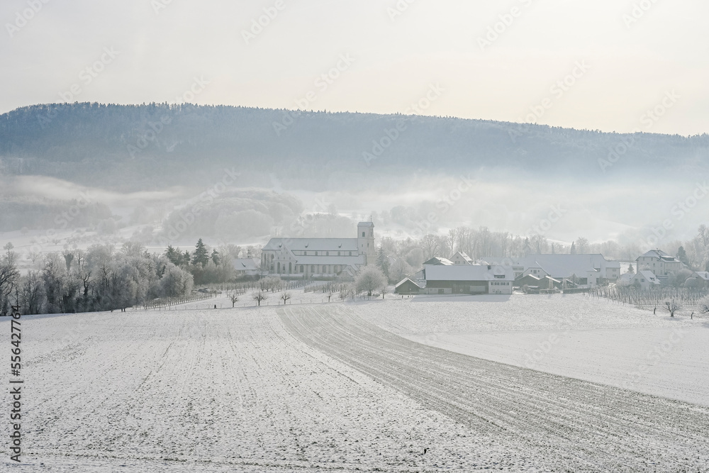 Mariastein, Kloster, Winter, Winterlandschaft, Dorf, Landwirtschaft ...
