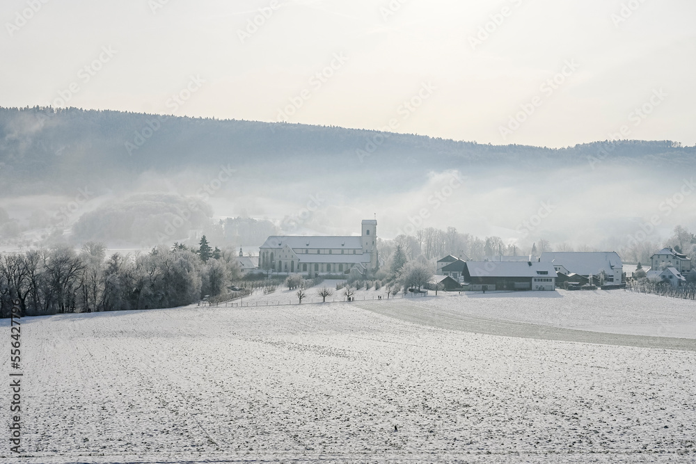 Mariastein, Kloster, Winter, Winterlandschaft, Dorf, Landwirtschaft ...