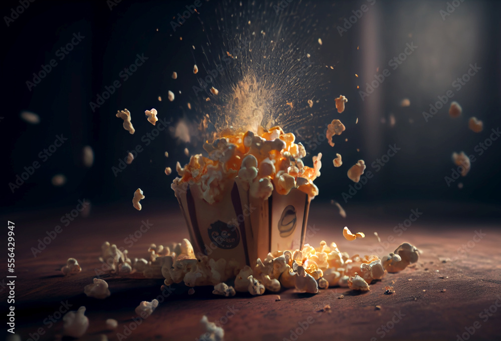 Pop corn - cinematic shot of blown popcorn Stock Illustration | Adobe Stock