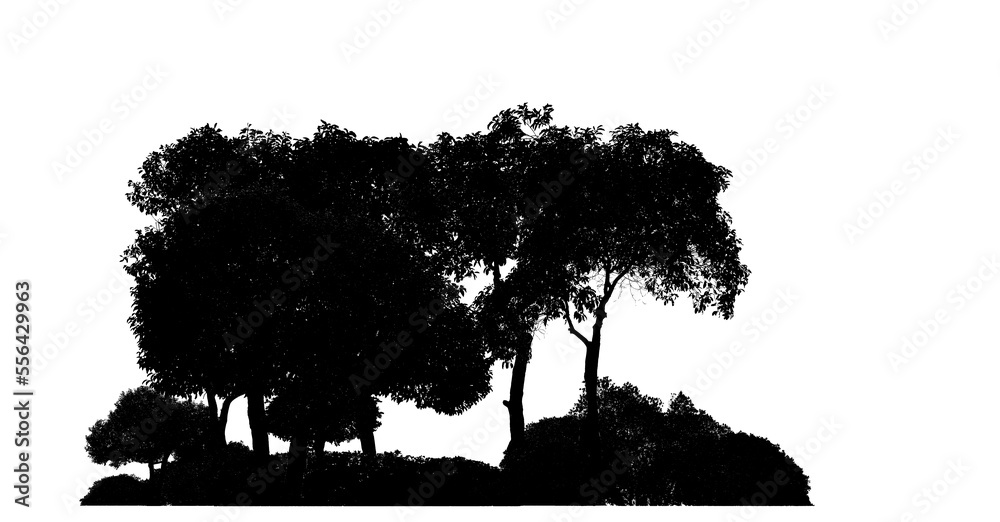 Silhouette tree brush design on transparent .background, illustrations ...