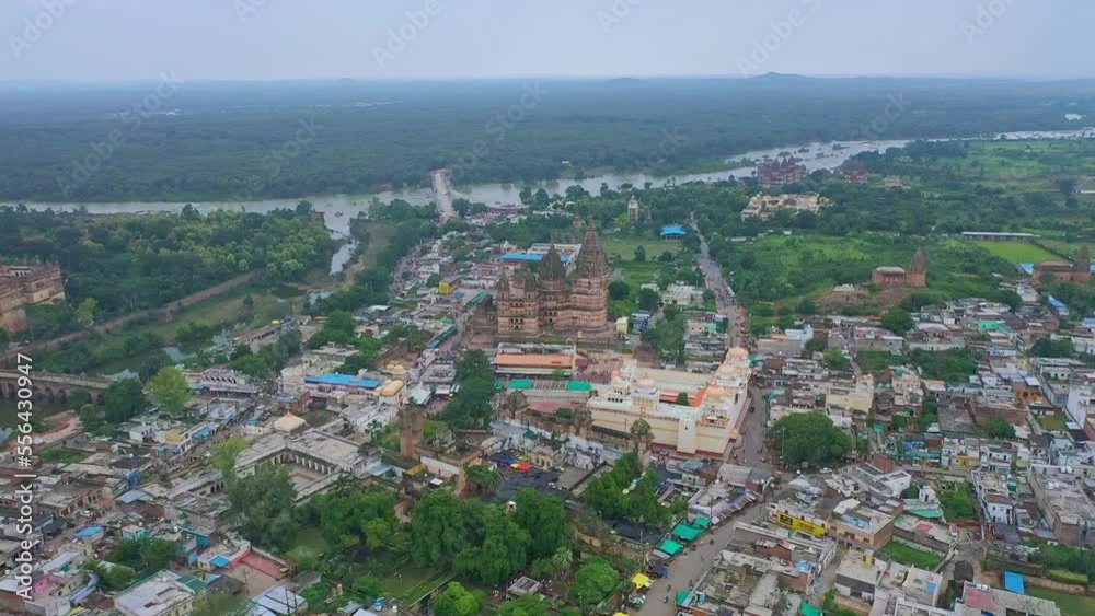 Aerial View Of Chaturbhuj Temple And Shri Ram Raja Mandir At Orchha In ...