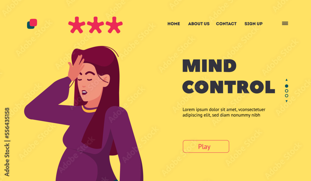Mind Control Landing Page Template. Puzzled Female Character Forgot ...