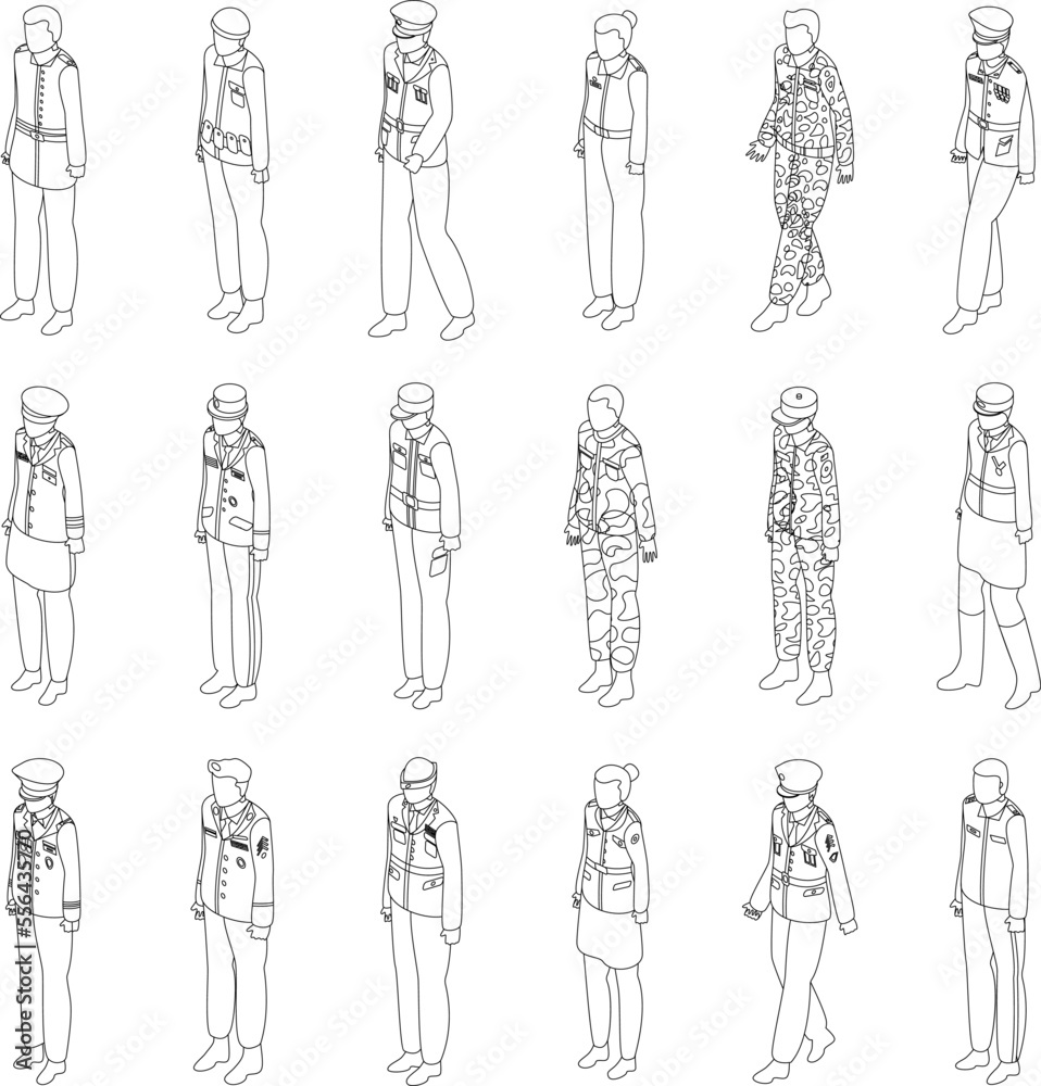 Military uniform icons set. Isometric set of military uniform vector ...