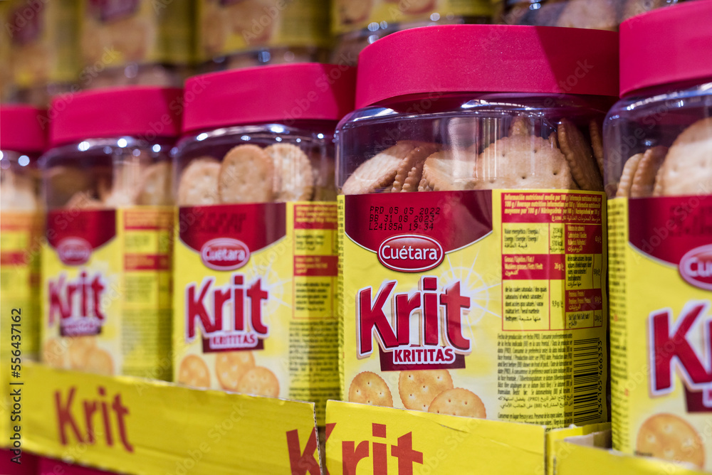 Krit biscuits for sale at a supermarket. Delicious crackers for sale at ...