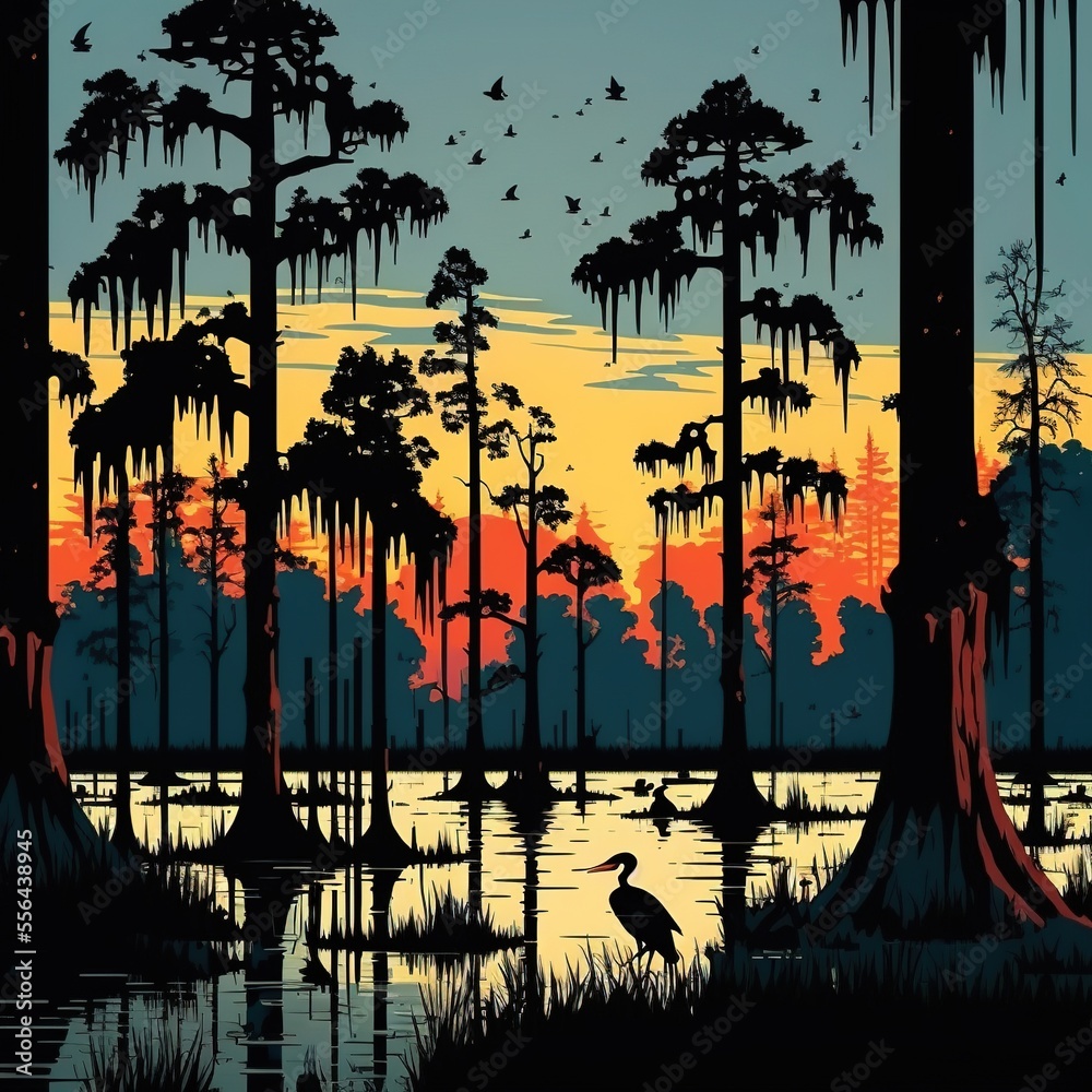 A vector illustration of a Louisiana swamp Stock Illustration | Adobe Stock