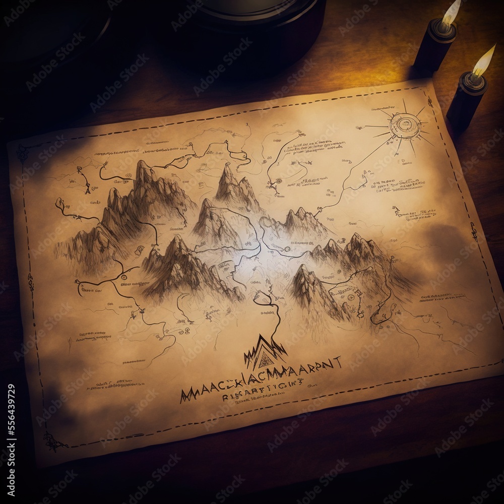 A fantasy map that centers around a mountain that shows electricity ...