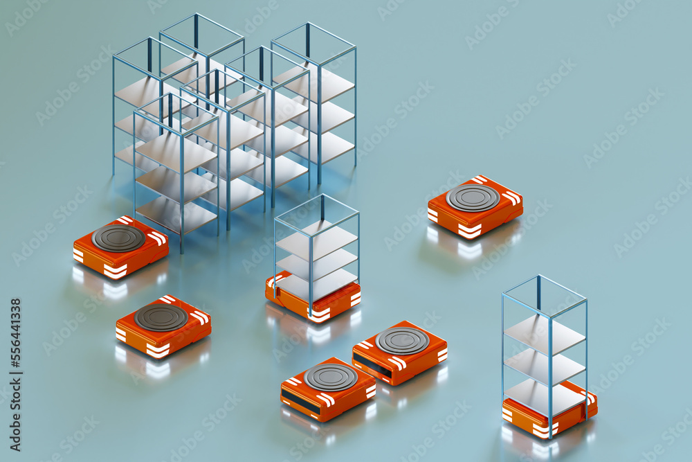 Warehouse robots. Automated Guided Vehicles. AGV technology. Autonomous ...