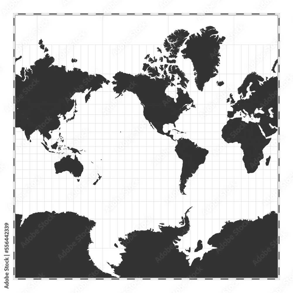 Vector world map. Spherical Mercator projection. Plain world ...