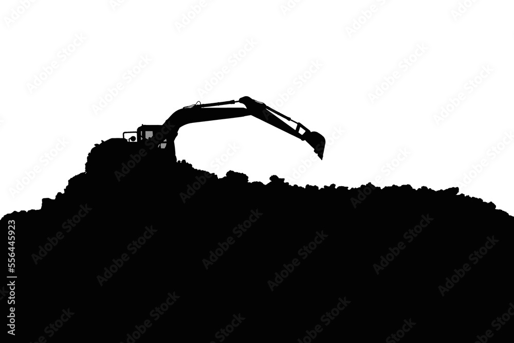 Crawler excavators silhouette are digging the soil in the construction ...