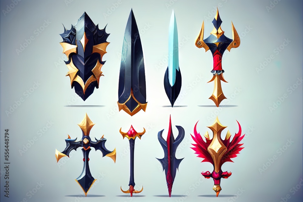 Set of Fantasy Daggers and Swords - Isolated, Game Assets - Mobile Game ...