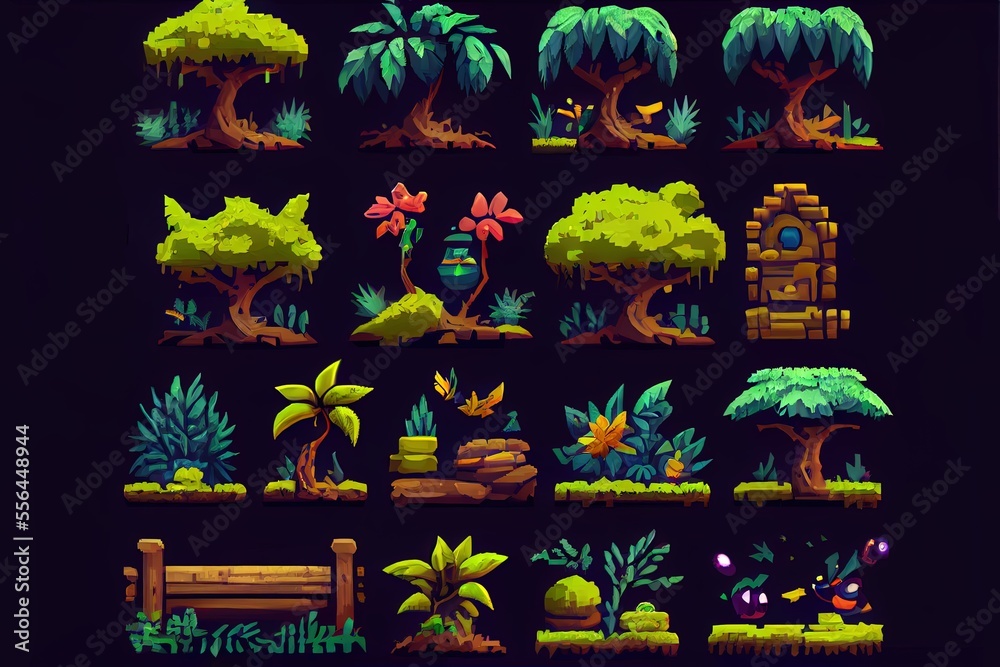 Ninja Forest Jungle Platformer Game Tileset - 2D Game Assets - Mobile ...