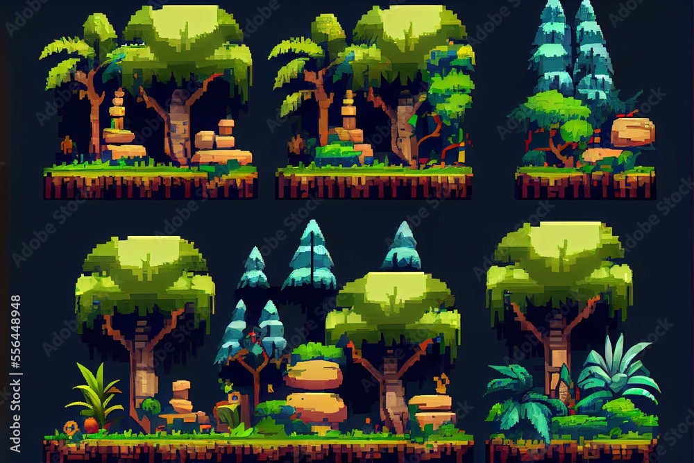 Ninja Forest Jungle Platformer Game Tileset - 2D Game Assets - Mobile ...