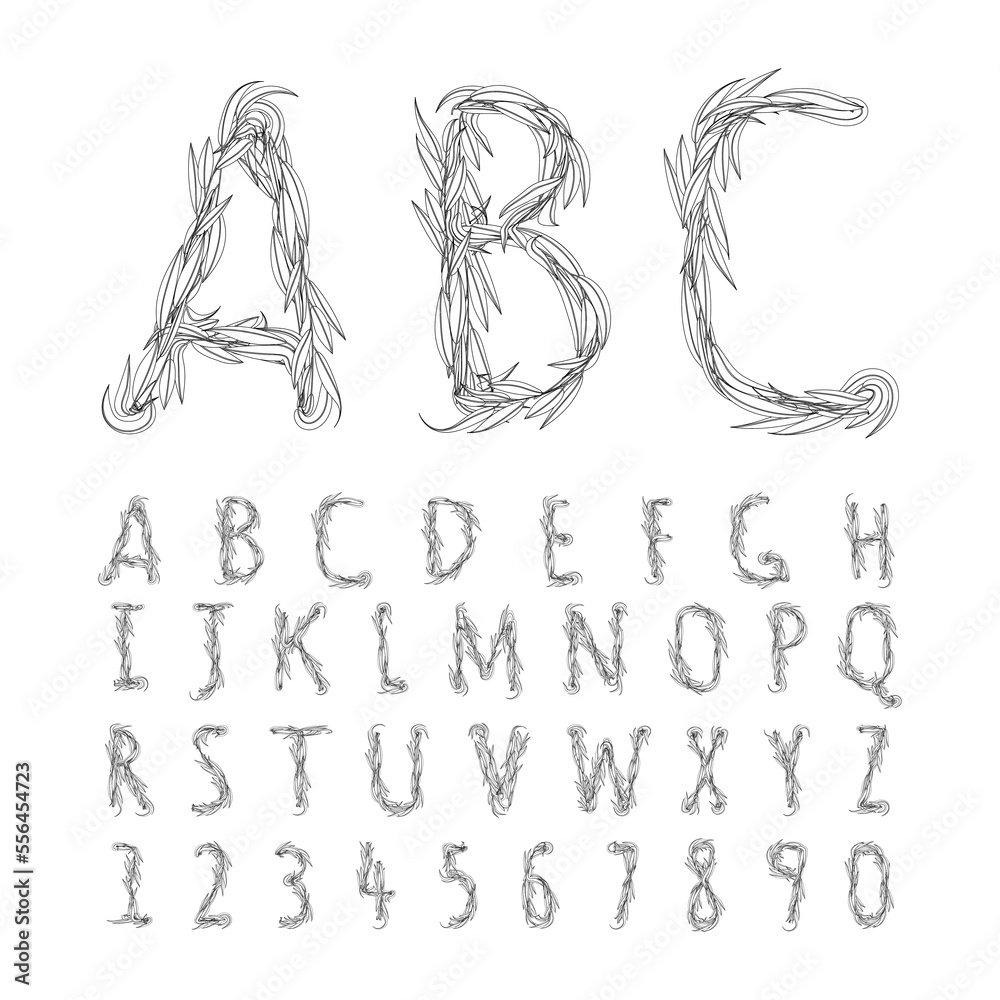 Vetor de Collection Letter A B C vector alphabet with leaves on ...
