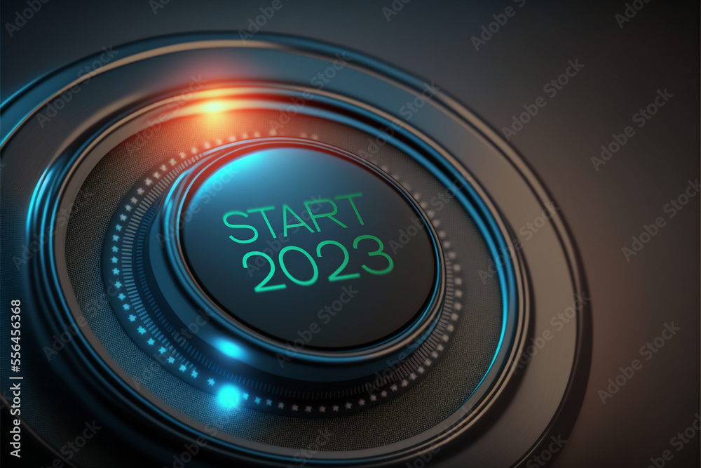 2023 start button, high-tech style, hyper realistic, 3d, hyper ...