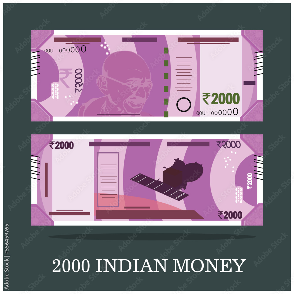 Indian Rupee Vector Illustration. New 2000 rupee banknote. Flat style ...