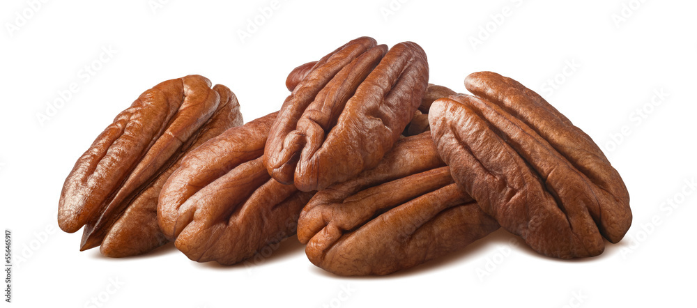 Big pecan nuts group isolated on white background. Horizontal layout ...