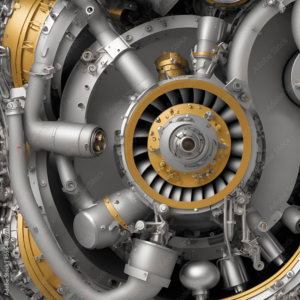 beautiful aircraft engine, with propeller and turbine, fantasy ...