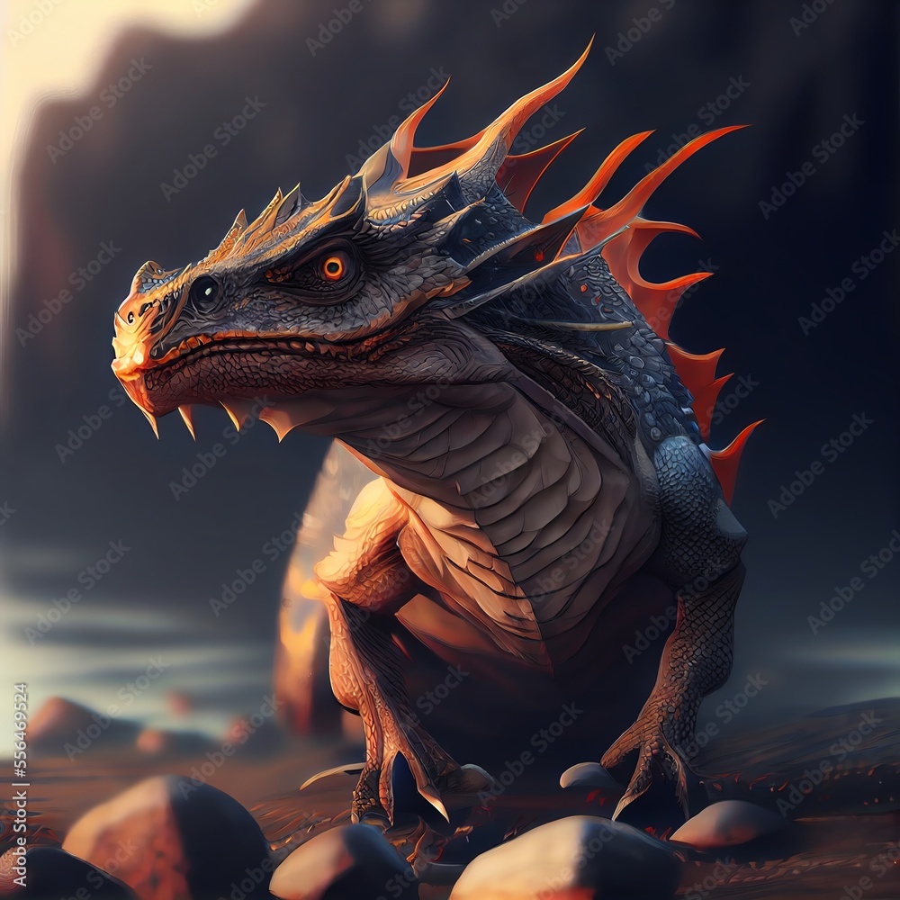 Fantasy Dragon head lizard concept art. Generative AI Stock ...