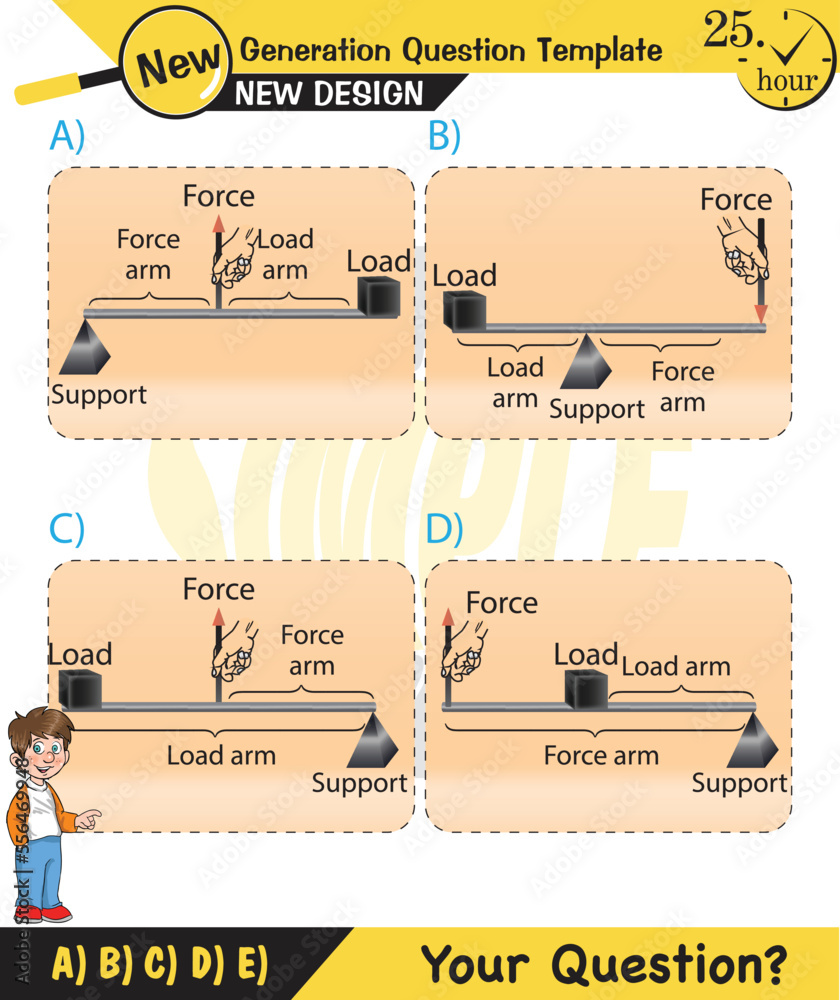 Physics, Lever examples vector illustration, simple machines, next ...