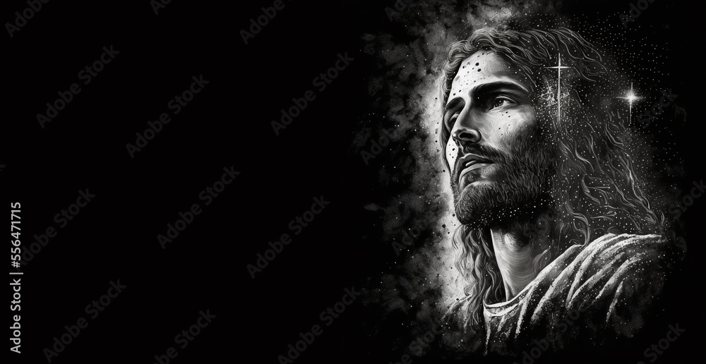 Jesus Christ Banner Illustration, Face of Jesus Drawing Copy Space ...
