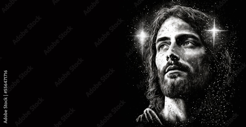 Jesus Christ Banner Illustration, Face of Jesus Drawing Copy Space ...