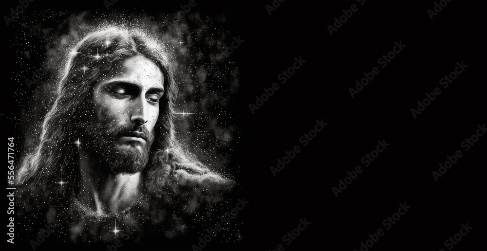 Jesus Christ Banner Illustration, Face of Jesus Drawing Copy Space ...