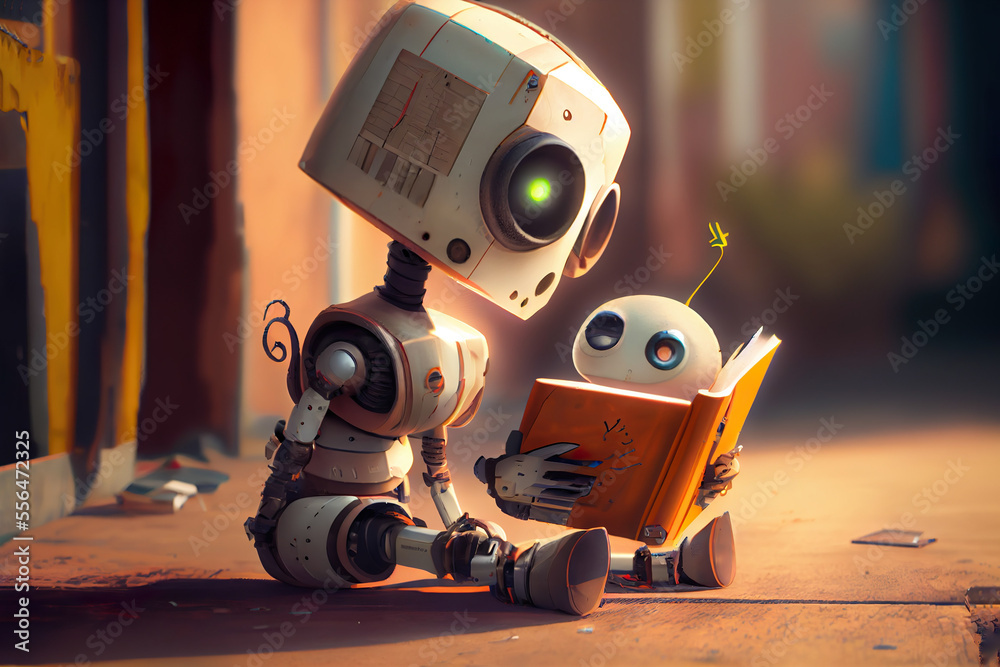 A charming 3d art piece featuring a robotic father and son showcases ...