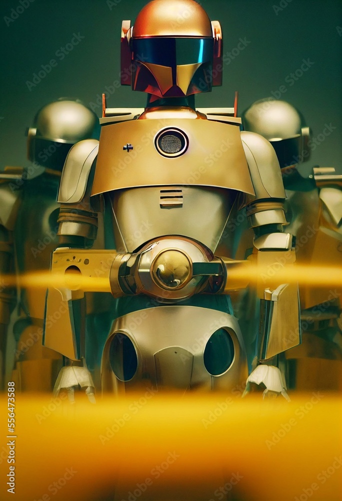 Robot in golden metal tones Stock Illustration | Adobe Stock