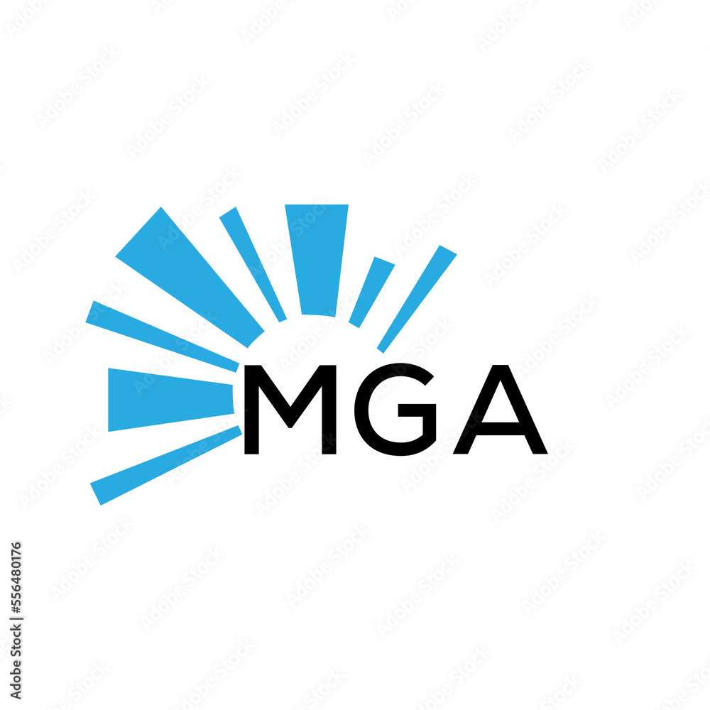 MGA letter logo. MGA blue image on white background and black letter ...