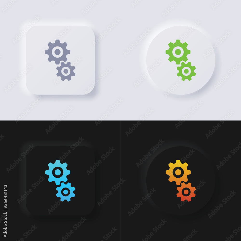 Cog icon set, Multicolor neumorphism button soft UI Design for Web design, Application UI and ...
