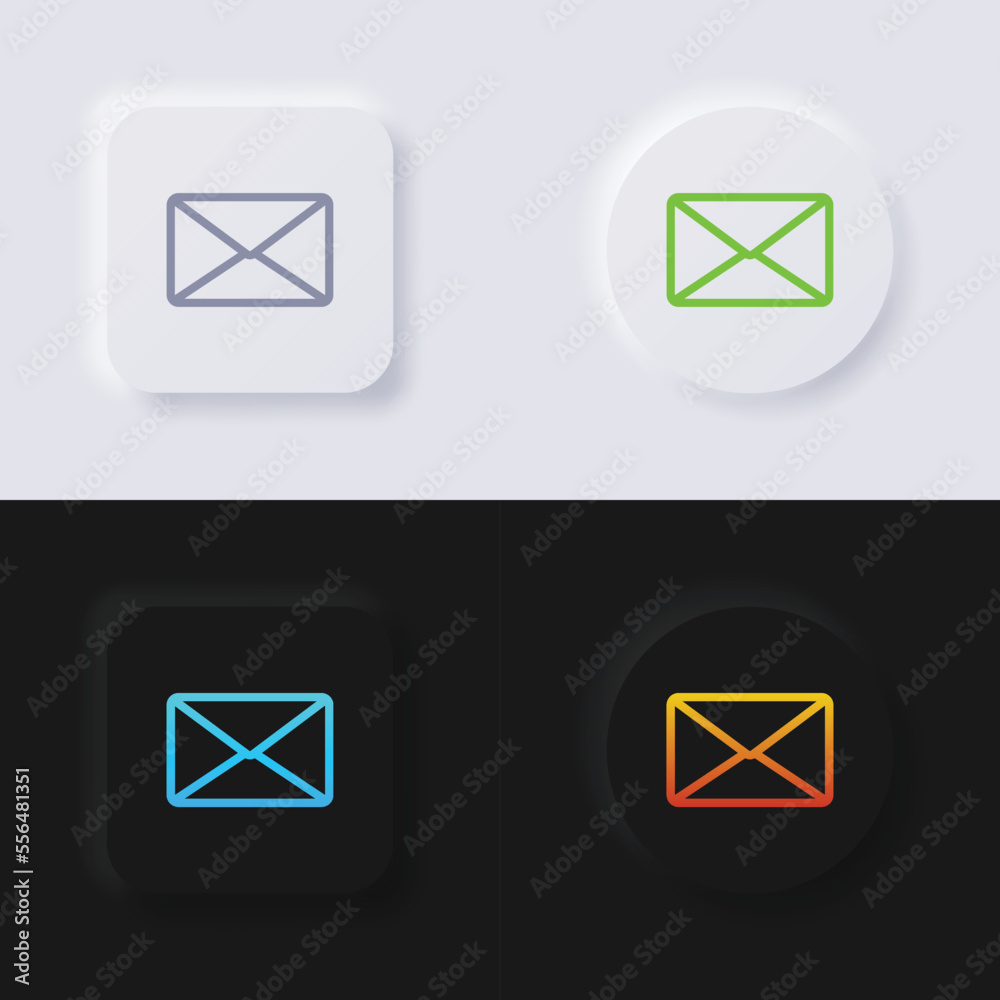 Envelope icon set, Multicolor neumorphism button soft UI Design for Web ...