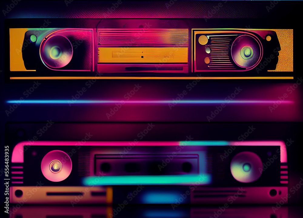Beautiful Audio cassette tape in neon light.Minimalism retro style ...