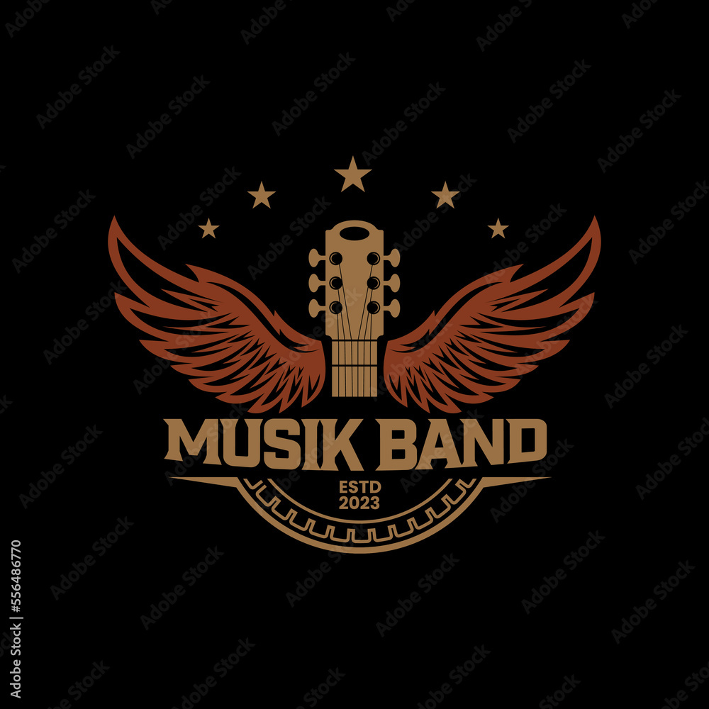 Vintage Retro Guitar Wings Music Logo Design Vector. Acoustic guitar ...