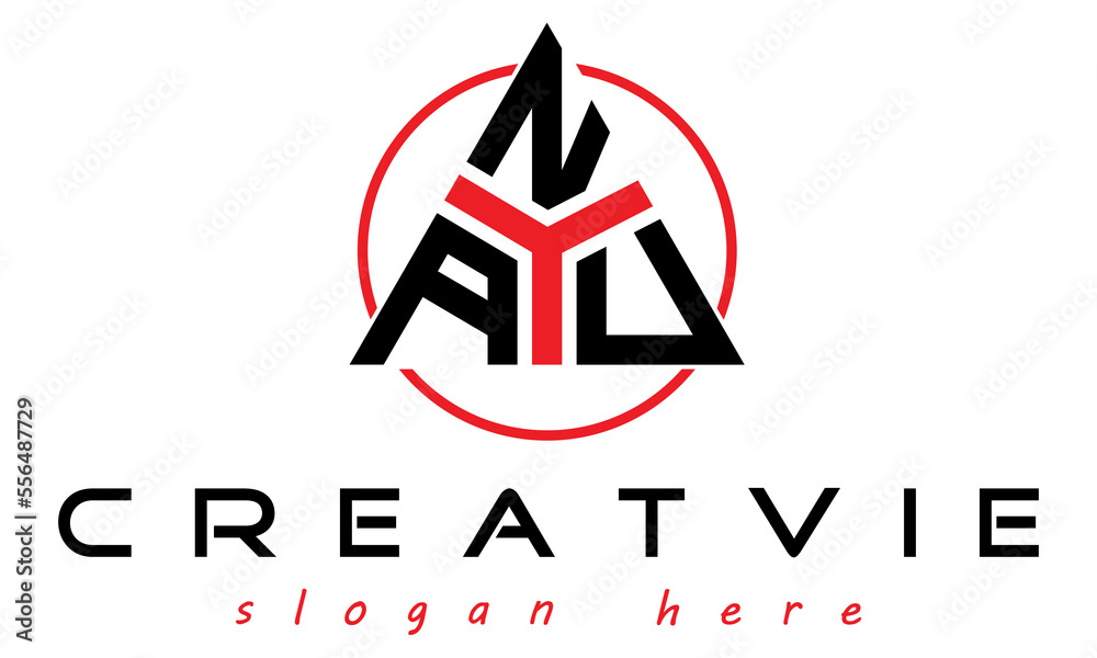 ANU three letter creative triangle shape in circle logo design vector ...