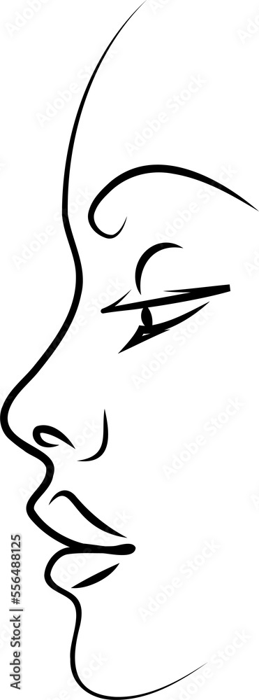 women profile portrait. Woman line art with black thin line. Elegant ...